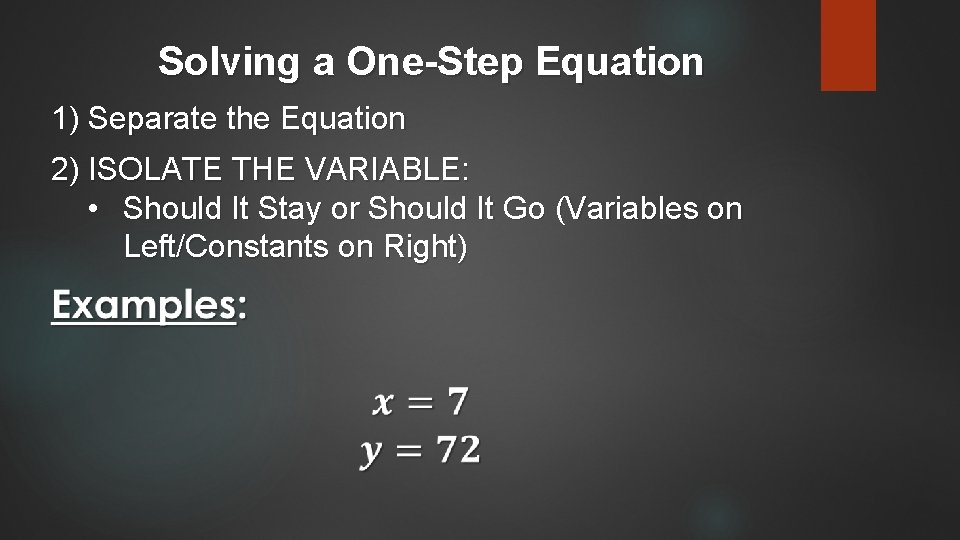 One Two Step Equations INTEGRATED MATHEMATICS Vocabulary Equation