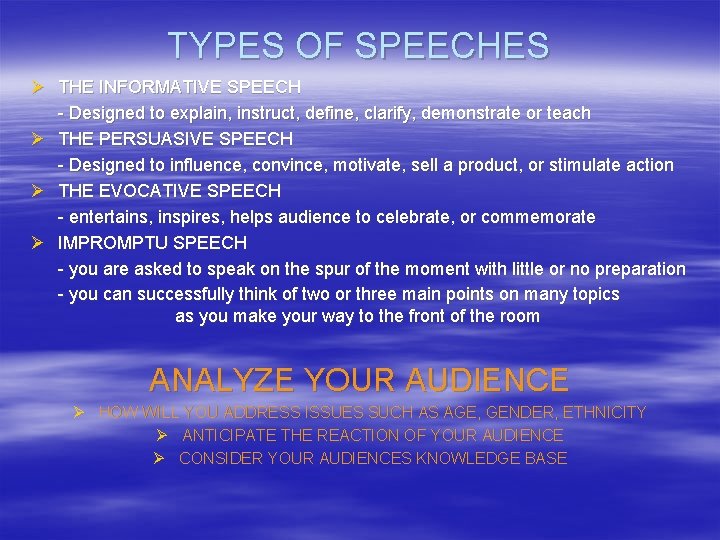 PUBLIC SPEAKING AN OVERVIEW PARTS OF A SPEECH