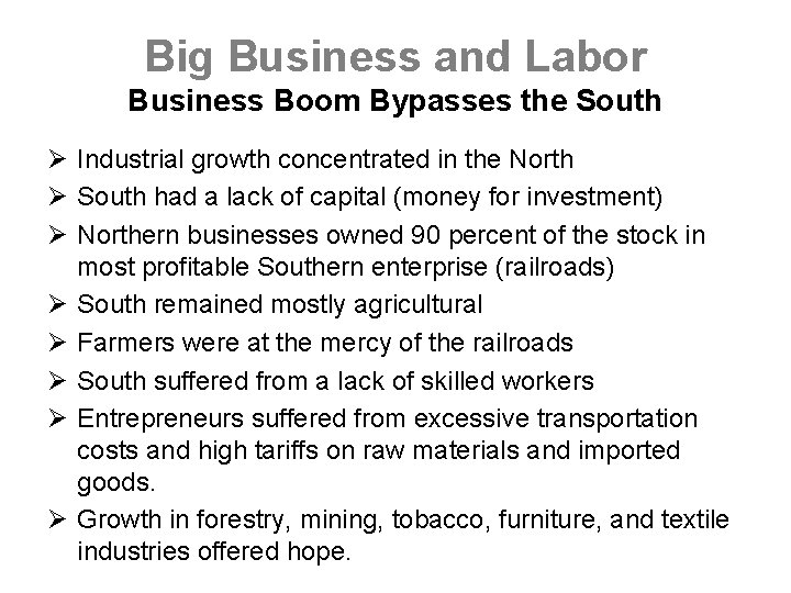 Big Business and Labor 1877 1900 Big Business
