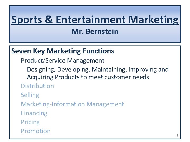 Sports Entertainment Marketing Mr Bernstein Marketing Concepts pp