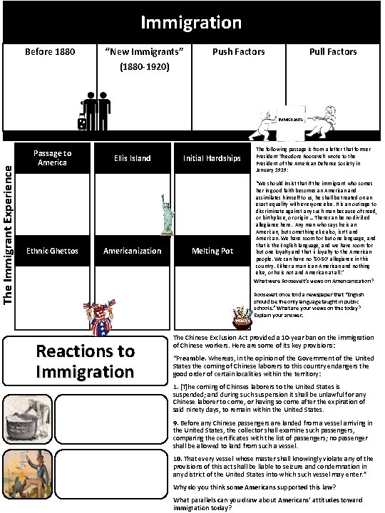 Urbanization and Immigration We will analyze the growth