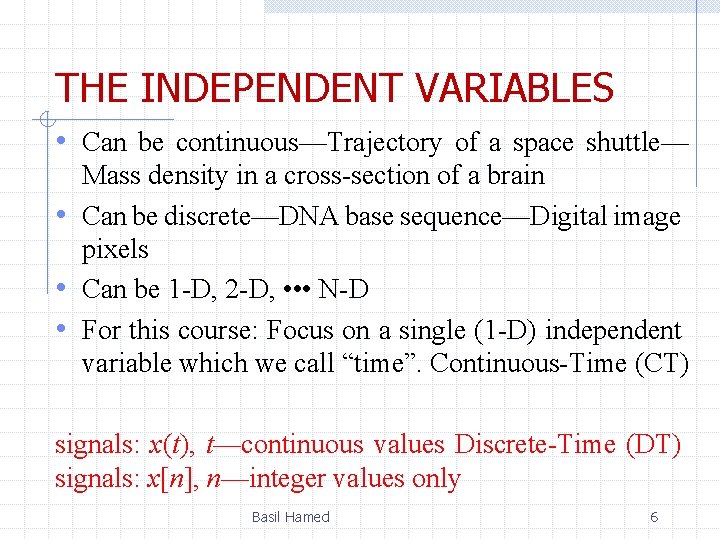 Signal Linear system Chapter 1 Introduction Basil Hamed