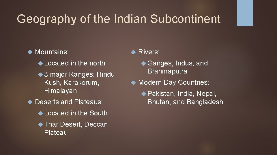 Indus River Valley Geography of the Indian Subcontinent