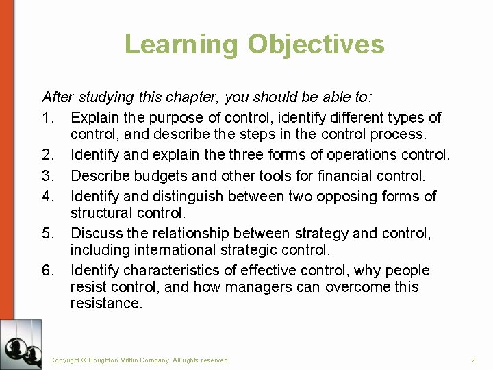 Chapter Twenty Basic Elements of Control Slide content