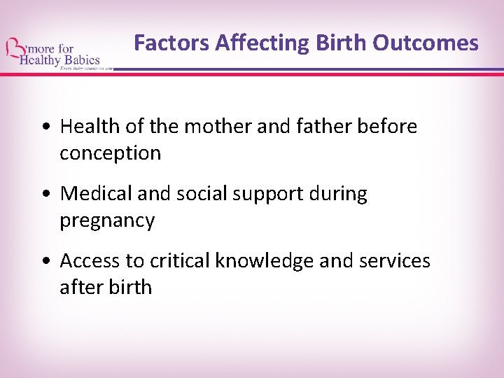 Background Baltimore City Highest rate of infant death