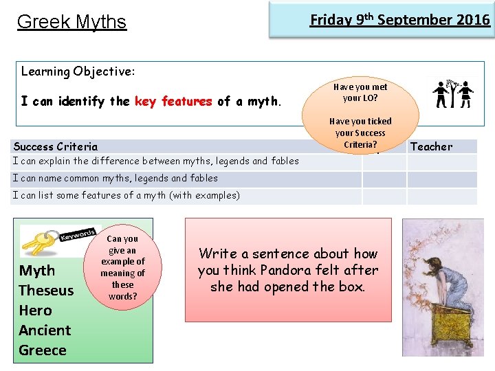 Friday 9 th September 2016 Greek Myths Learning