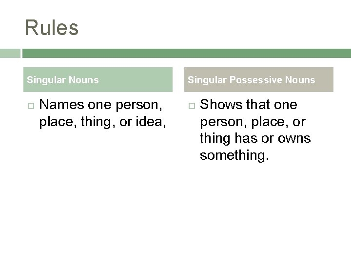 SINGULAR POSSESSIVE NOUNS Chapter 2 Lesson 5 Objectives