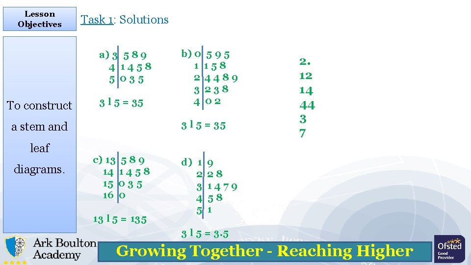 Lesson Objectives Stem and leaf diagrams 01 November