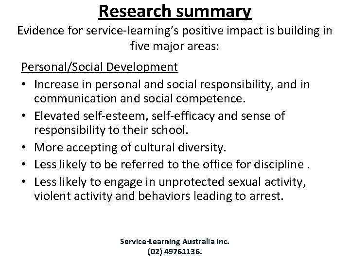 ServiceLearning ServiceLearning Australia Inc 02 49761136 ...