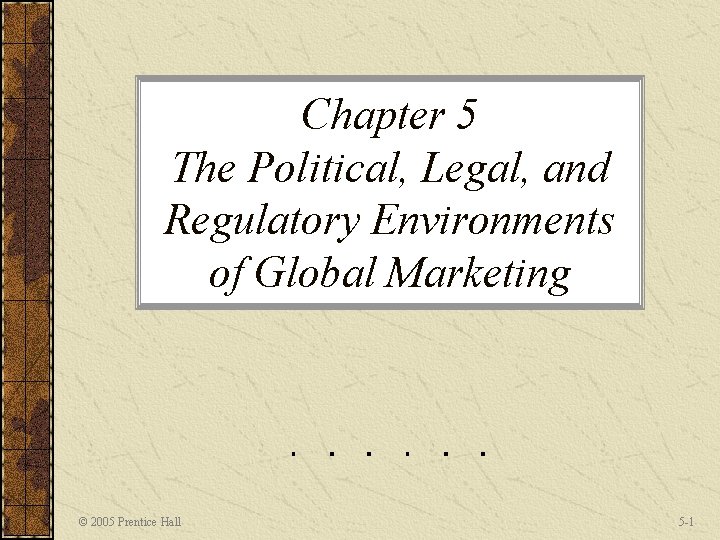 Chapter 5 The Political Legal and Regulatory Environments