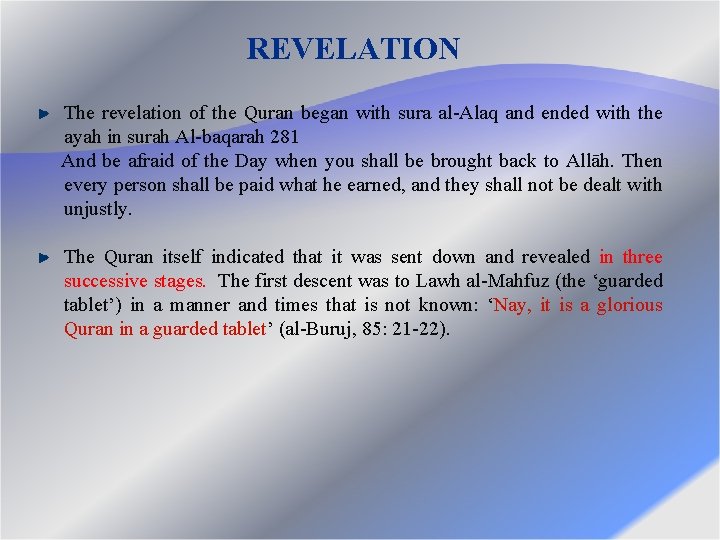 Elementary Islamic course 2011 Revelation of Islam The
