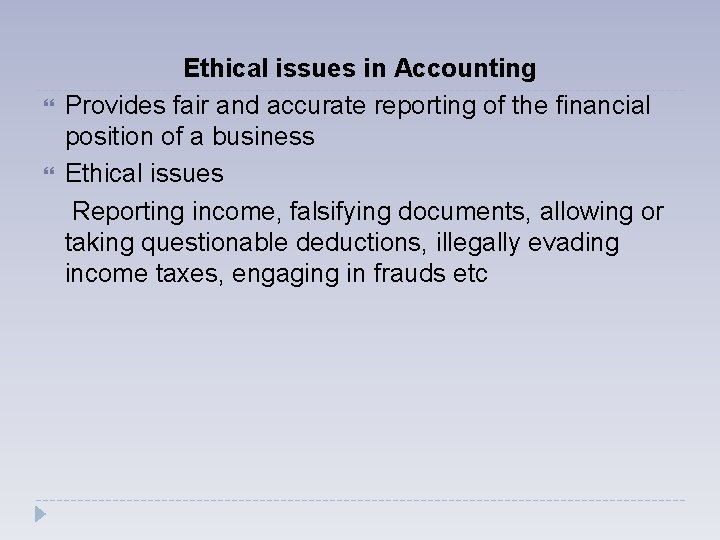 Ethical issues in Accounting Finance Ethical issues in
