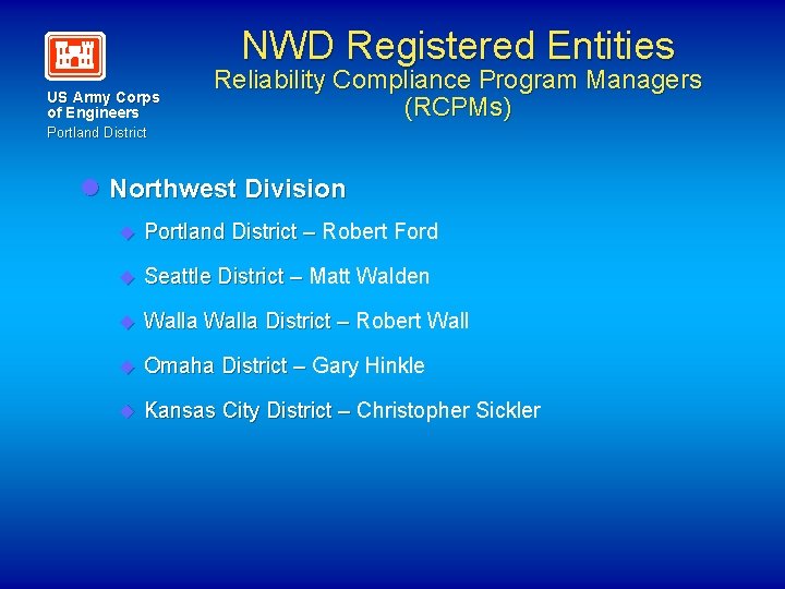 US Army Corps of Engineers Portland District NERC