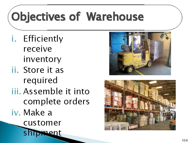 WAREHOUSING 10 1 Warehouse A warehouse is typically