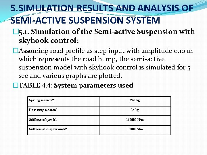 SIMULATION OF SEMIACTIVE SUSPENSION OF QUARTER CAR MODEL