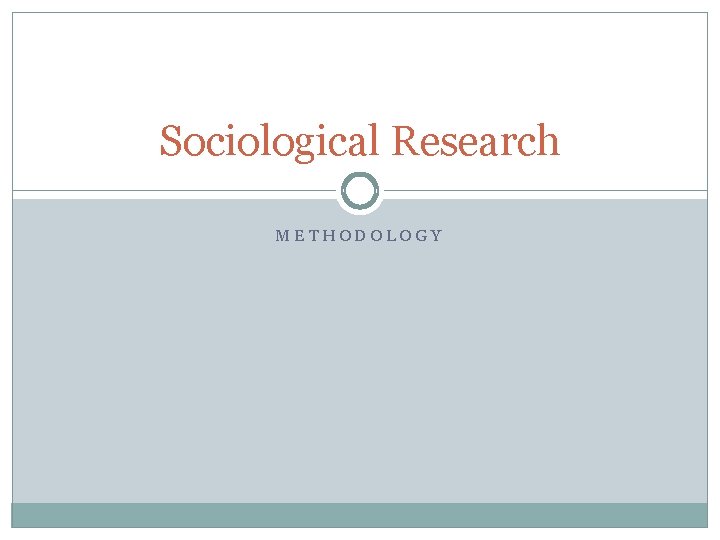 Sociological Research METHODOLOGY From Reading Short Answer Write