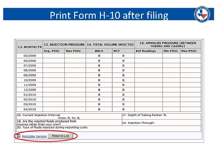 Annual Disposal Injection Well Monitoring Report Form H10