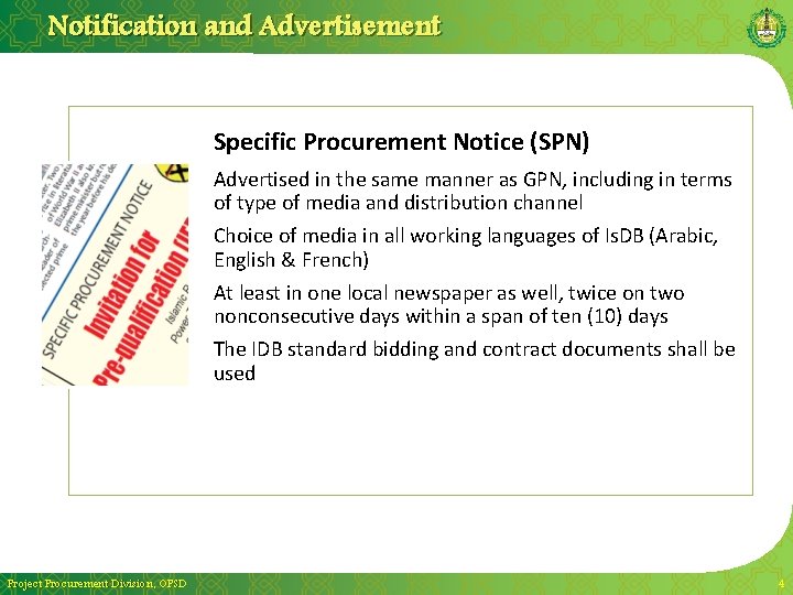 Procurement for Four Higher Education Institutions Islamic Development