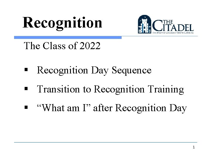 Recognition The Class of 2022 Recognition Day Sequence