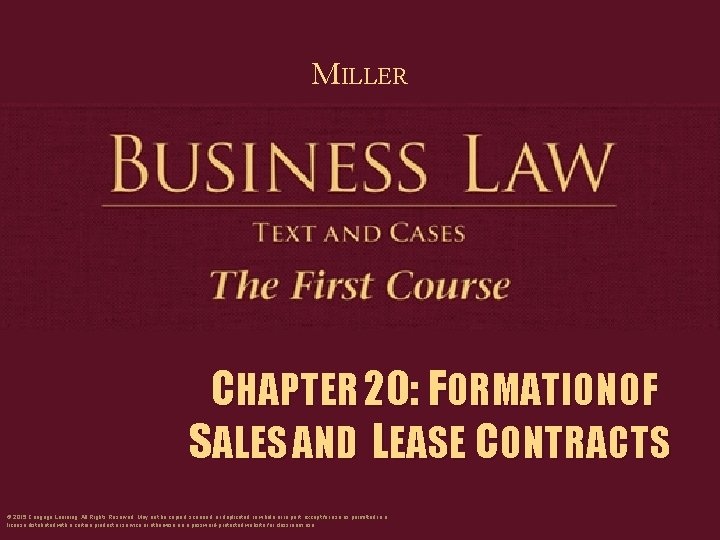 MILLER CHAPTER 20 FORMATION OF SALES AND LEASE