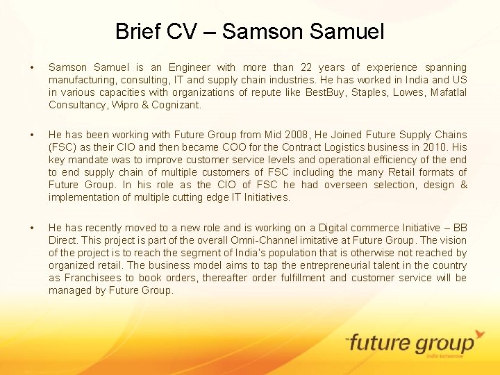 CV and Course Outline Brief CV Samson Samuel