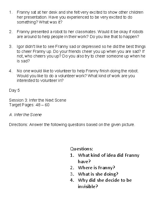 Question Bank Franny K Stein 3 The Invisible