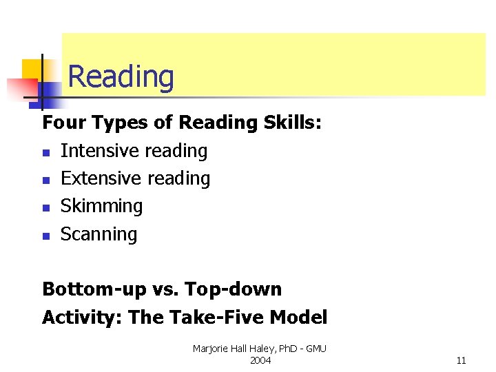 Chapter 5 Interactive Listening and Reading Marjorie Hall