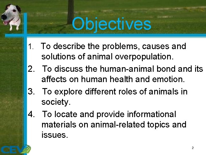 1 Objectives 1 To describe the problems causes