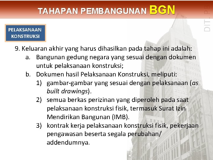 DIT PBL TAHAPAN PEMBANGUNAN GEDUNG NEGARA Mata diklat