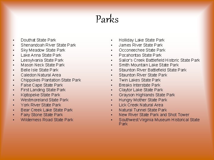 Virginia State Parks By Bryce Sullivan and Mikaela