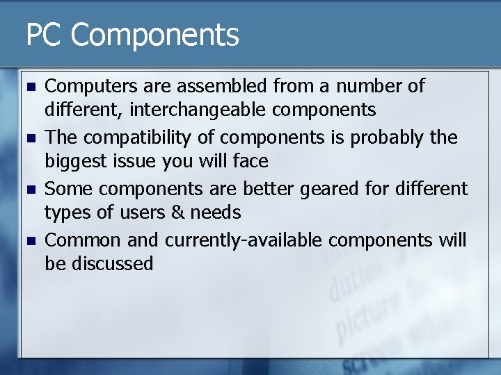 PC Building Workshop Part I Planning Design Presented