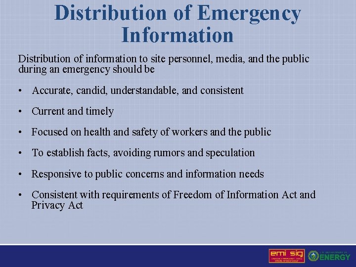 EMERGENCY PUBLIC INFORMATION EPI Emergency Public Information EPI