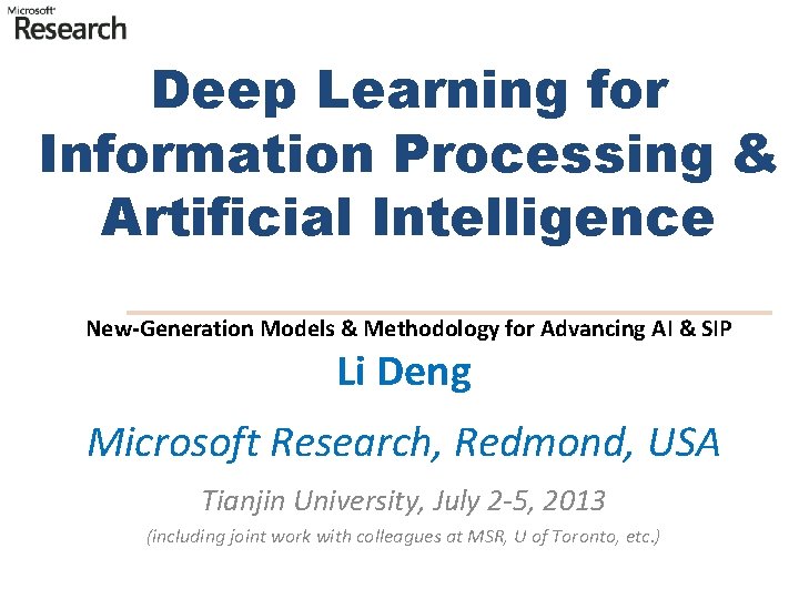 Deep Learning for Information Processing Artificial Intelligence ...