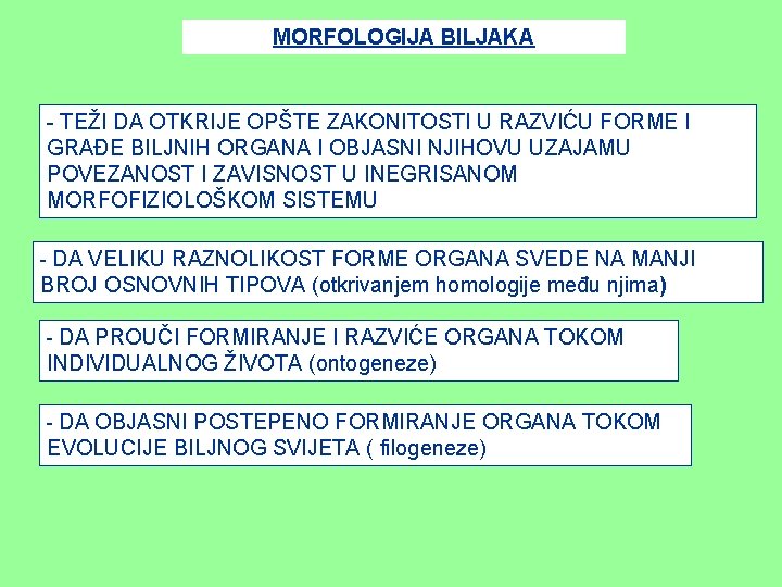ANATOMIJA I MORFOLOGIJA BILJAKA MORFOLOGIJA BILJAKA fitomorfologija gr