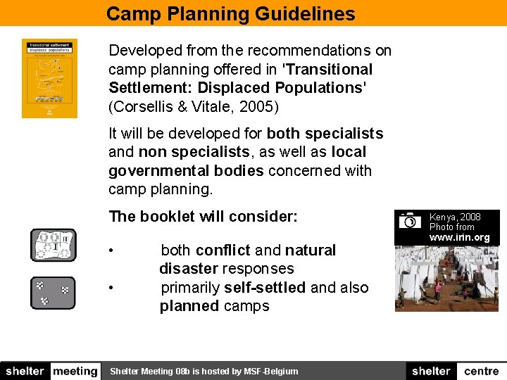 Camp Planning Guidelines The booklet will become an
