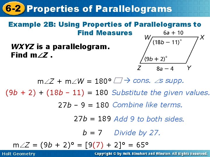 6 2 Properties of Parallelograms Warm Up Find