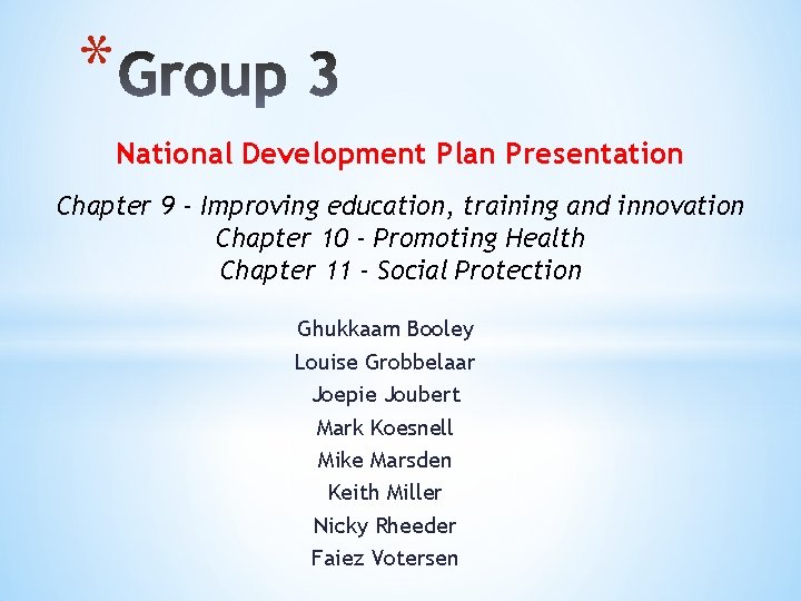 National Development Plan Presentation Chapter 9 Improving education