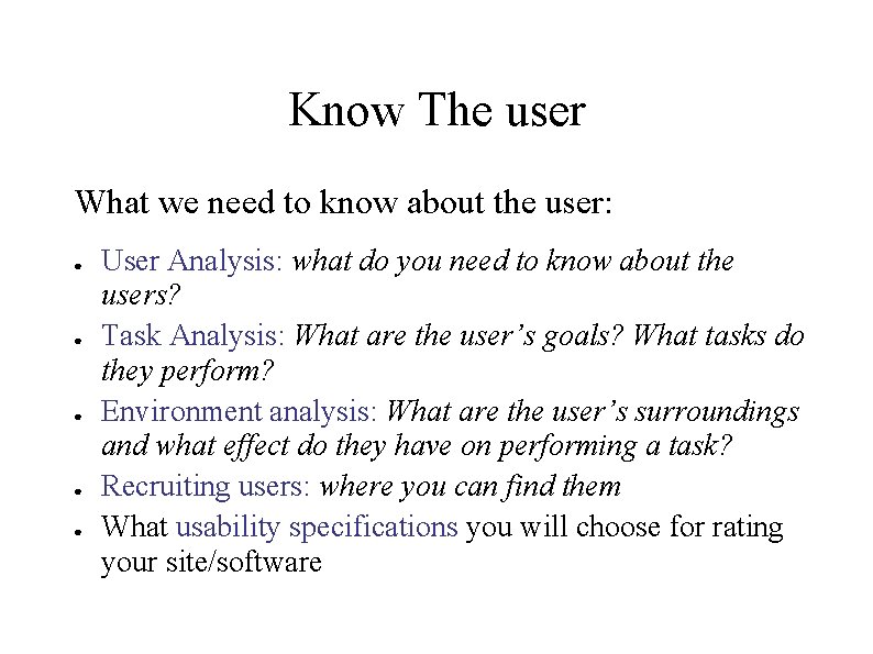 Know The user What we need to know