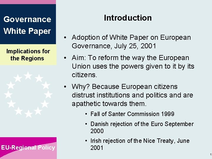 Governance White Paper Implications for the Regions Introduction