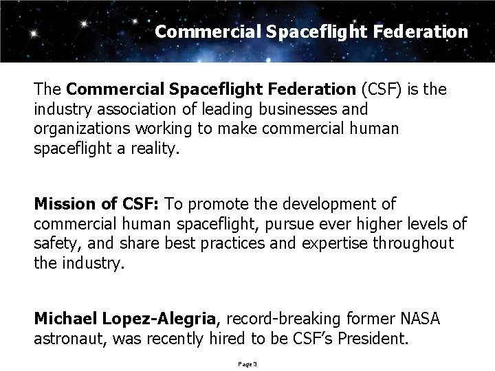 Sustaining Human Activity in Space Through Commercial Spaceflight