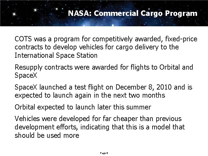 Sustaining Human Activity in Space Through Commercial Spaceflight