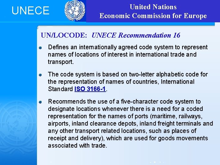 UNECE United Nations UNLOCODE Economic Commission for Europe