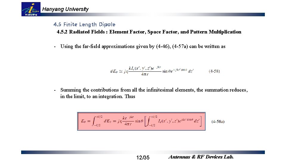 Hanyang University ANTENNA THEORY by Constantine A Balanis