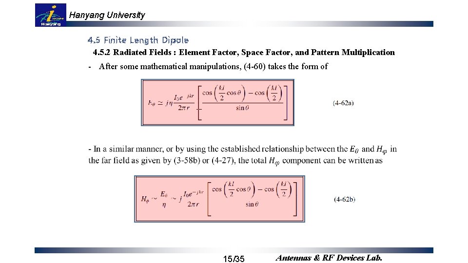 Hanyang University ANTENNA THEORY by Constantine A Balanis