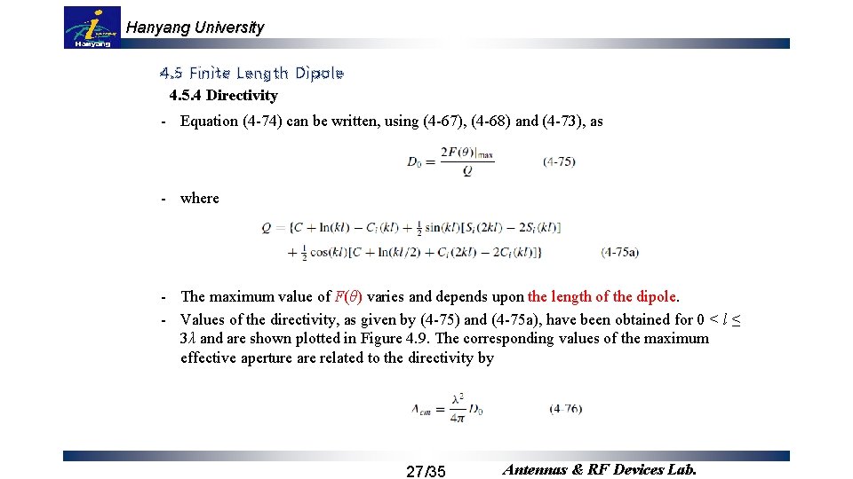 Hanyang University ANTENNA THEORY by Constantine A Balanis