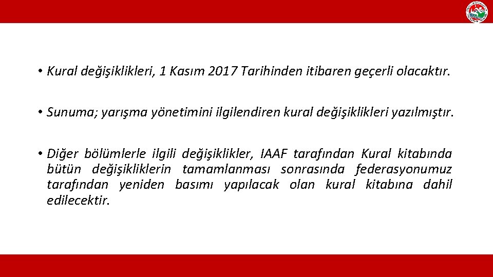 YIL 2017 IAAF YARIMA KURAL DEKLKLER YIL SONU