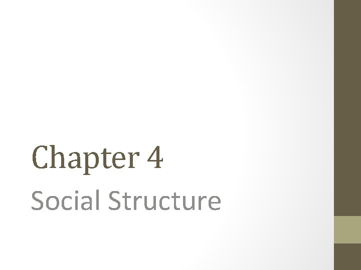 Chapter 4 Social Structure Social Structure Social structure
