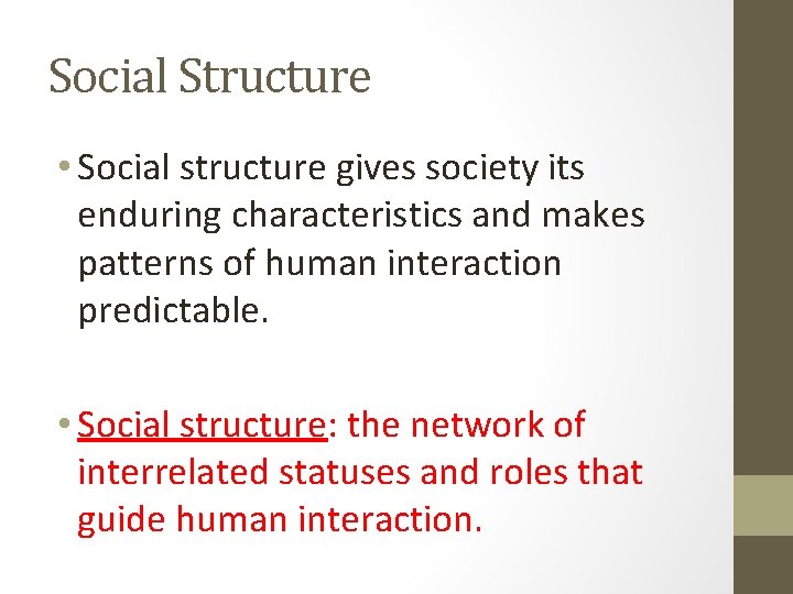 Chapter 4 Social Structure Social Structure Social structure