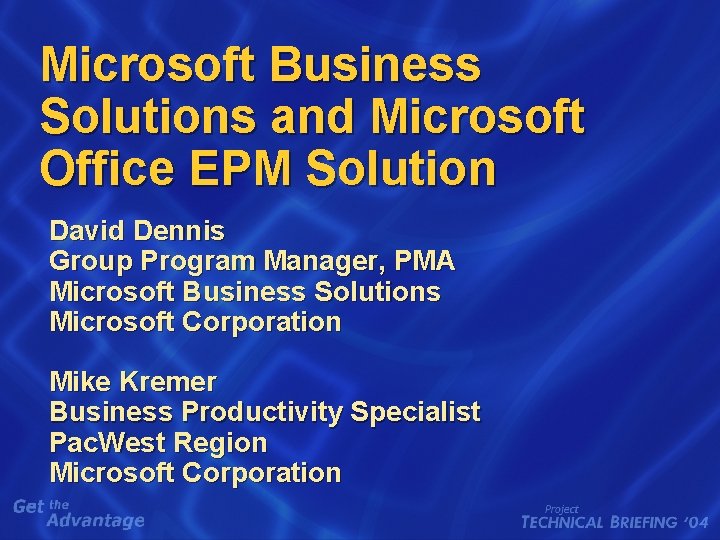 Microsoft Business Solutions and Microsoft Office EPM Solution