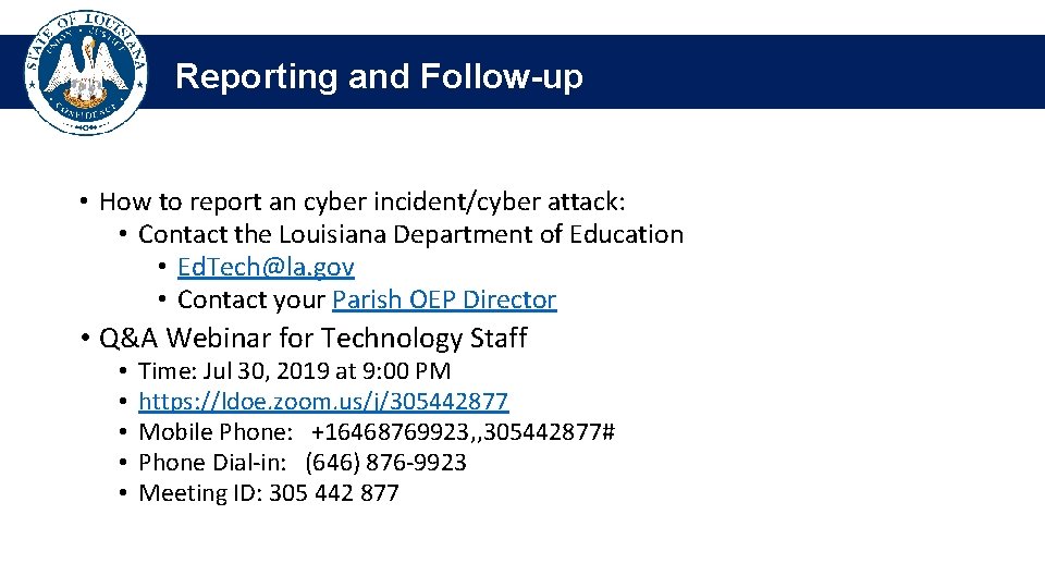 State Cyber Incident Update July 29 2019 Agenda
